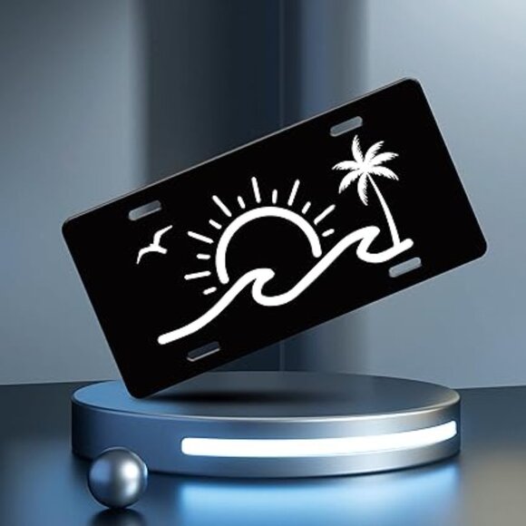 Accents | Ocean Wave And Sun License Plate Cover Hawaiian Palm Tree ...